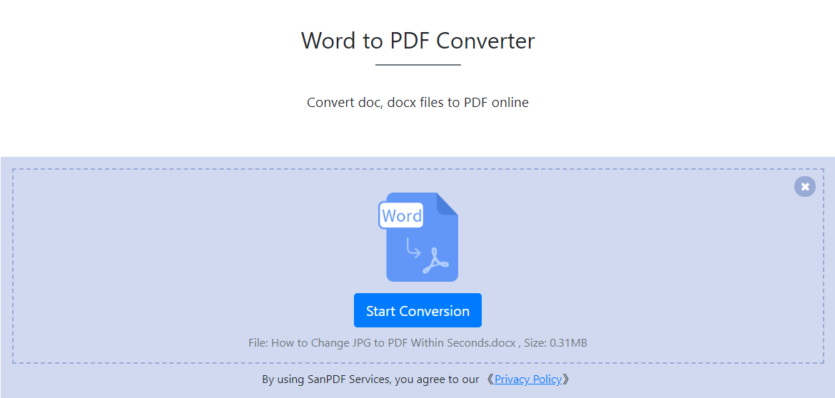 Microsoft Office Word (.doc, .docx) online conversion to San PDF method ...